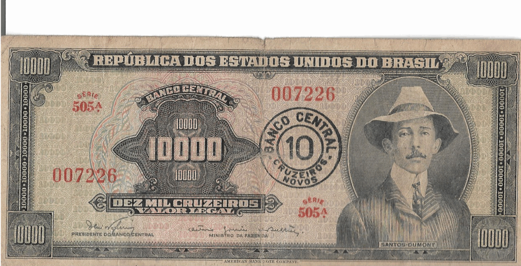 C124 – CÉDULA 10 CRUZEIROS NOVOS c/c em 10000 CRUZEIROS 1966 – BANCO ...