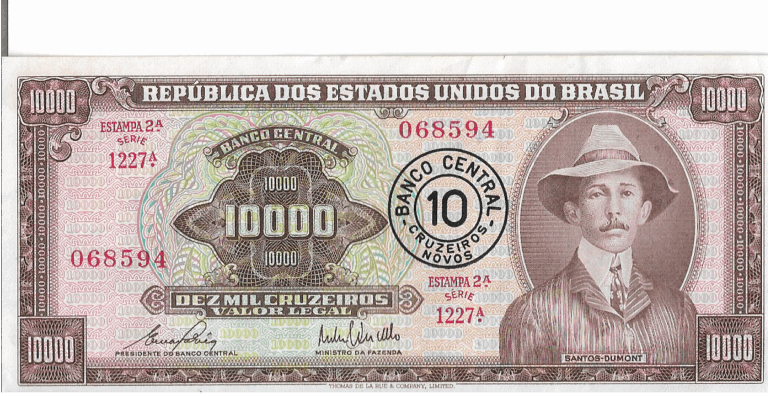 C128 – CÉDULA 10 CRUZEIROS NOVOS c/c em 10000 CRUZEIROS 1967 – BANCO ...